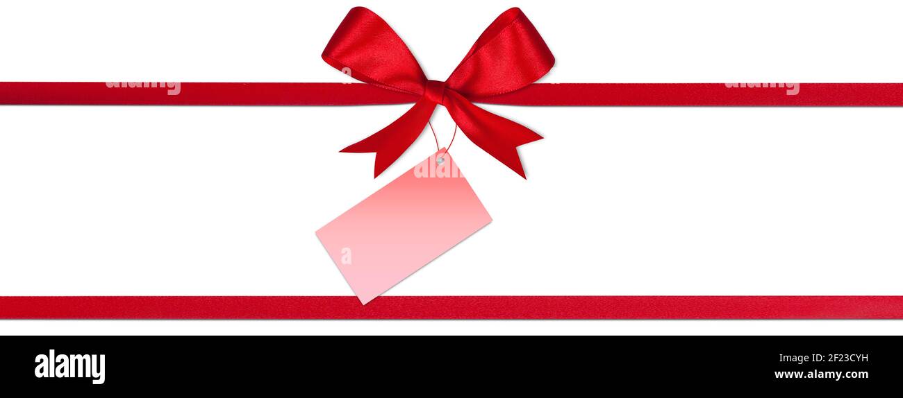Gift card note with ribbon on isolated background Stock Photo - Alamy