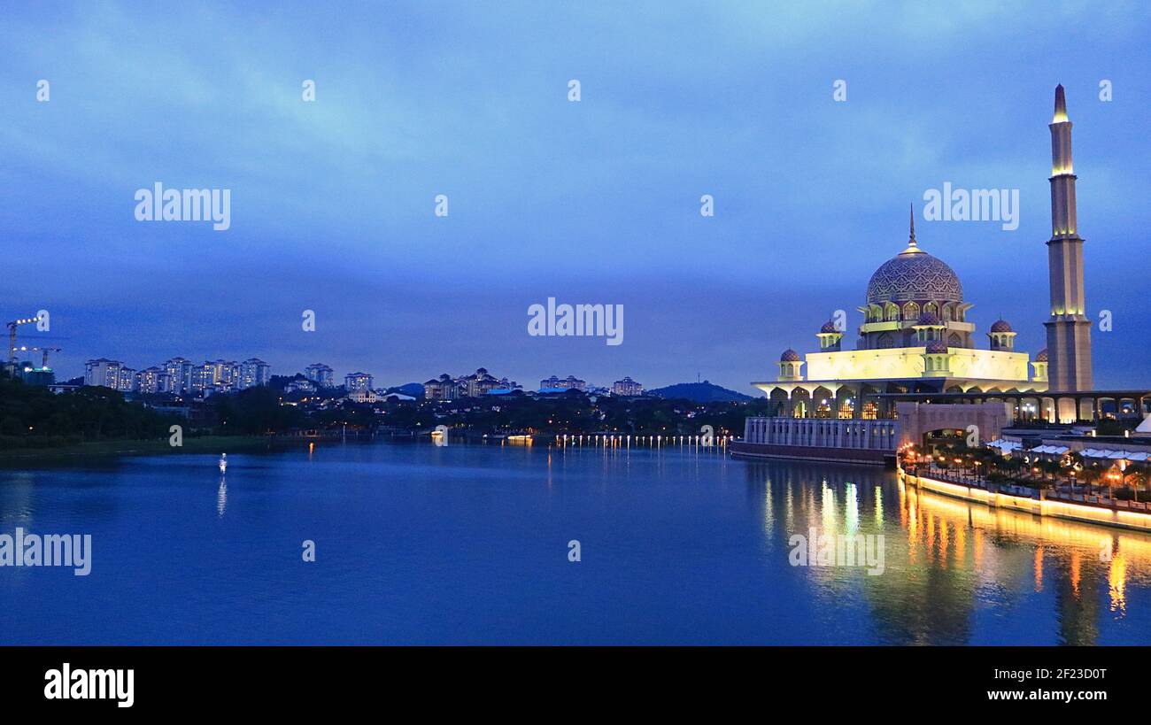 The Putra Mosque, also known as the Pink Mosque, in Putrajaya Malaysia ...