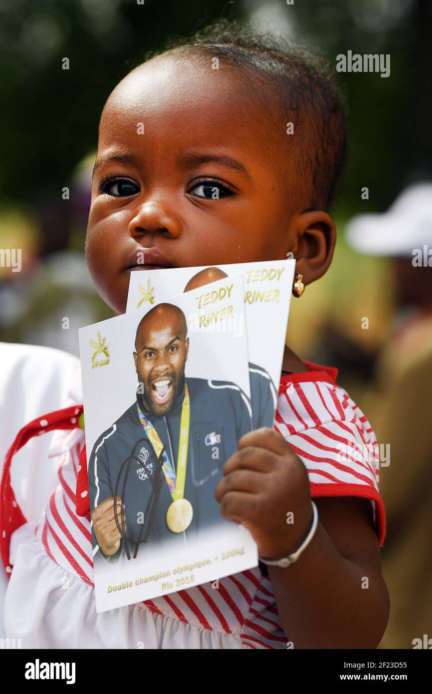 Teddy Riner visits the peripheral care unit of the Atalote during the ...