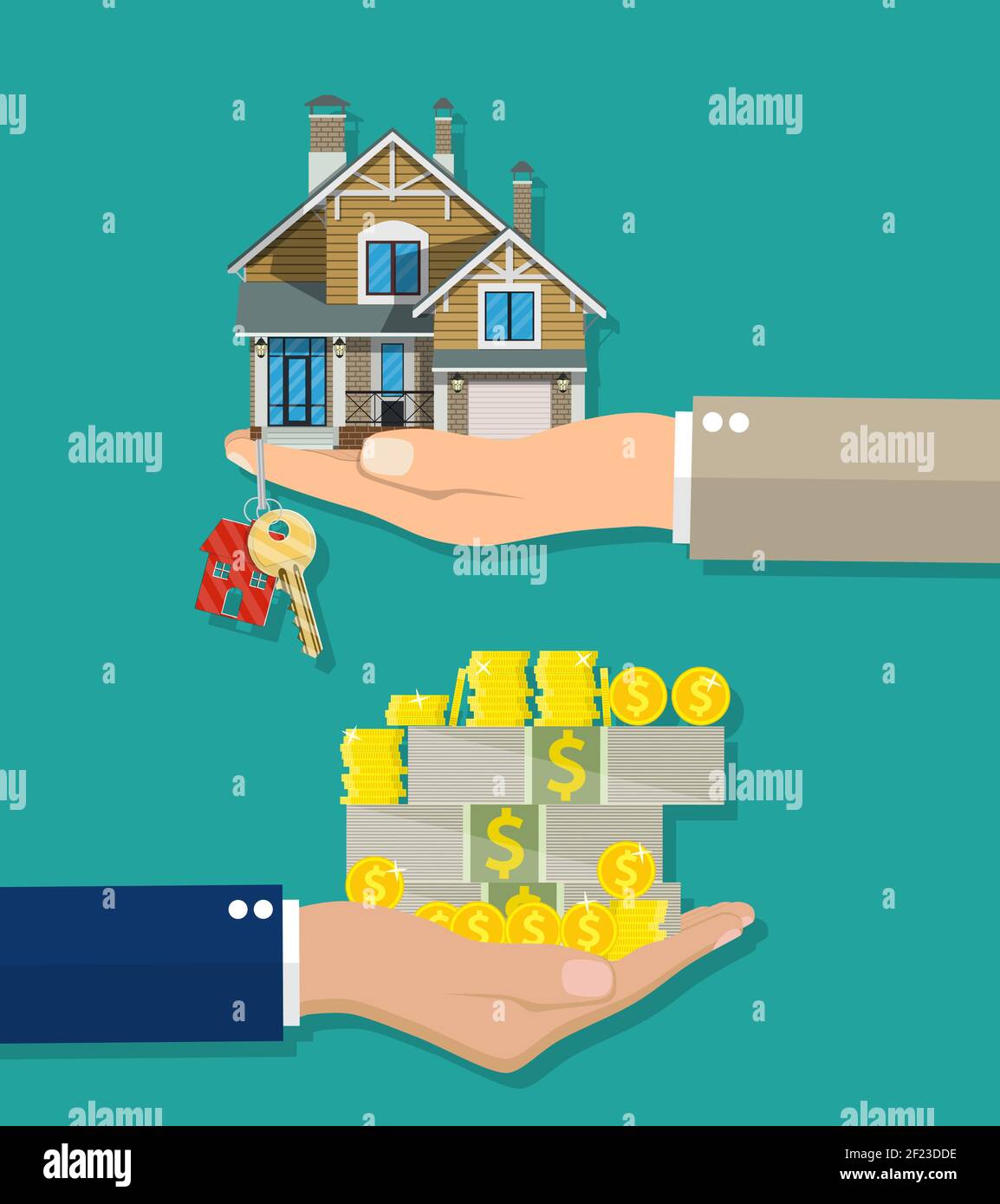 Hands with money house with keys Stock Vector Image & Art - Alamy