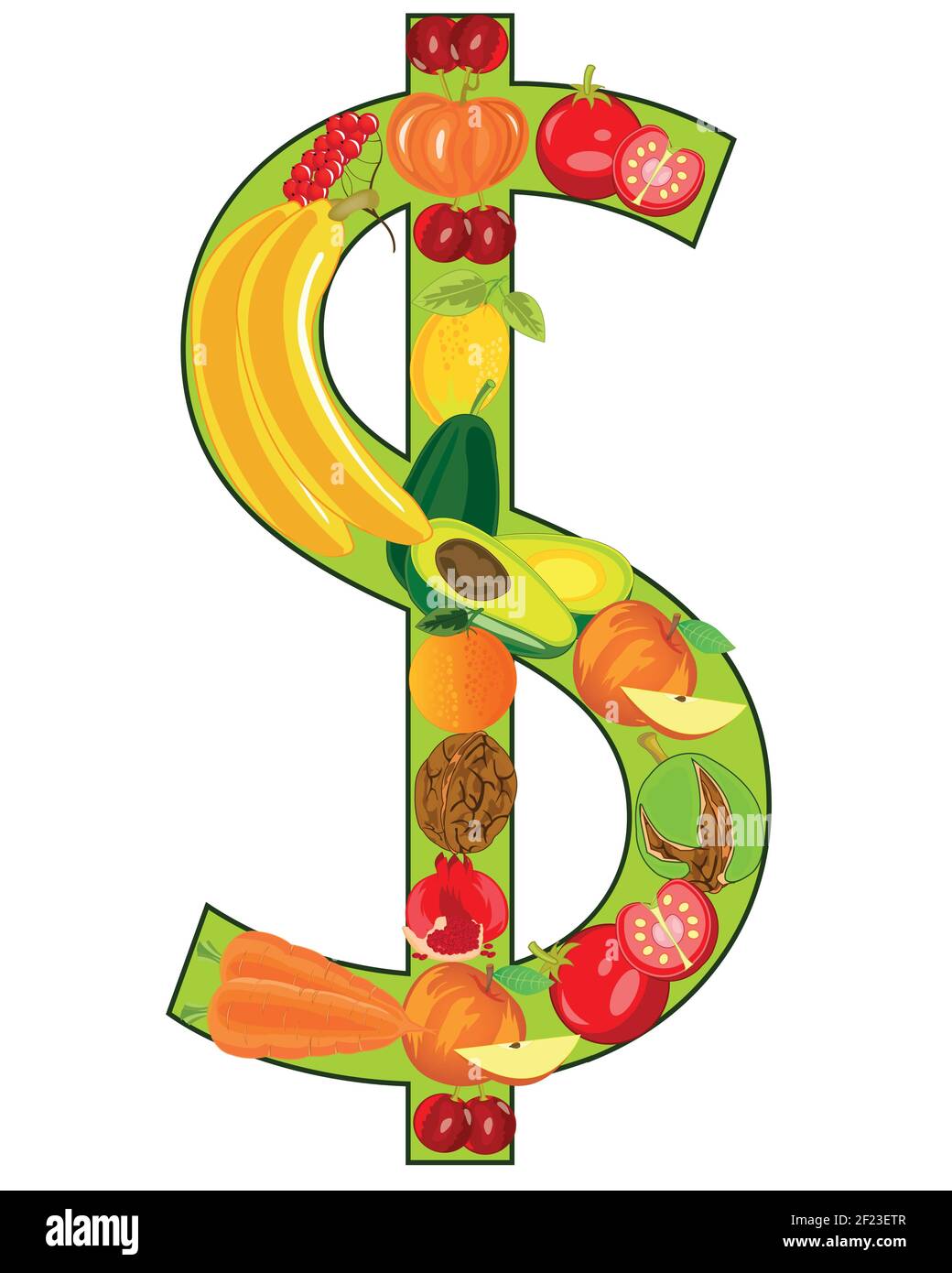 Vector illustration of the sign dollar from fruit and vegetables Stock ...