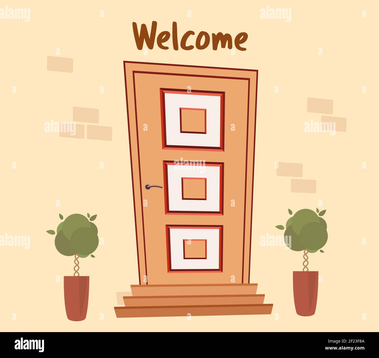 Front door house. Exterior entrance. Cartoon style entrance door with a ...