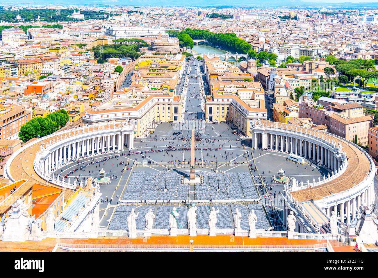 St. Peter's Square and Rome panoramic cityscape. View from dome of St ...