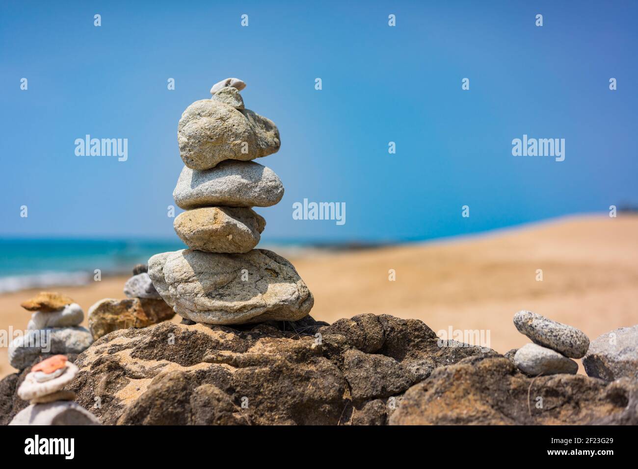 Balanced stones on the beach in Lak-Lam Ru National Park Thailand Stock ...
