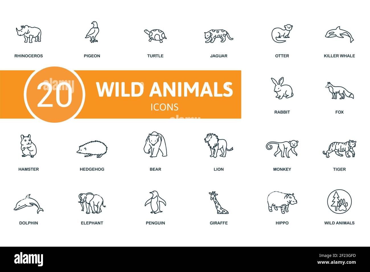 Wild Animals icon set. Contains editable icons wild animals theme such ...