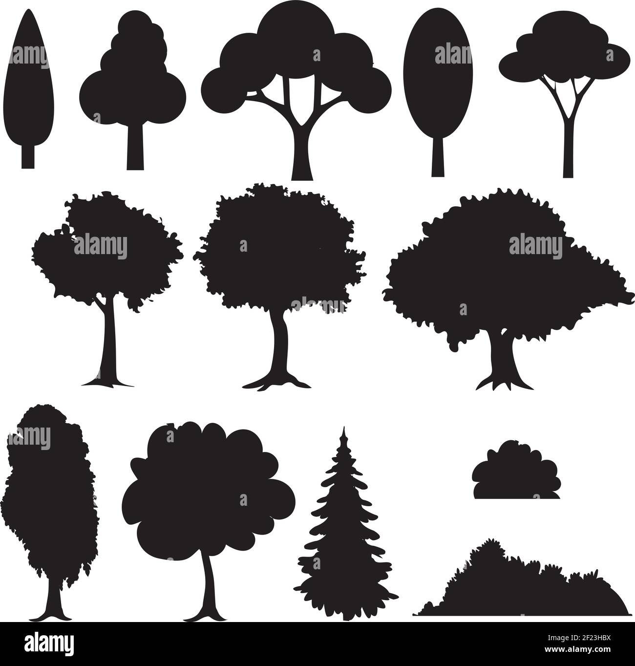 Set of various stylized trees in silhouette Stock Vector Image & Art ...