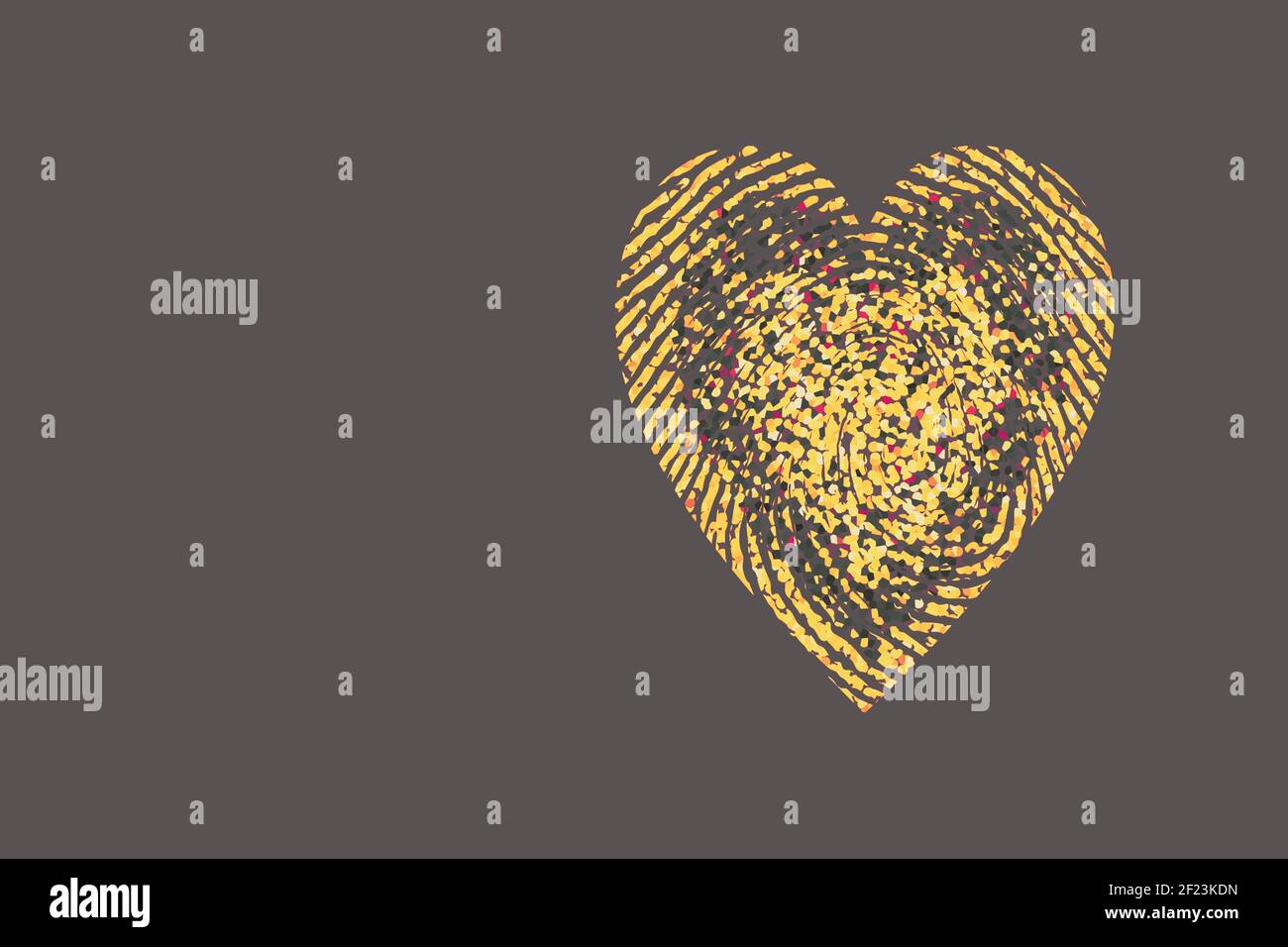 An illustration of yellow heart imprint isolated on grabackground with ...