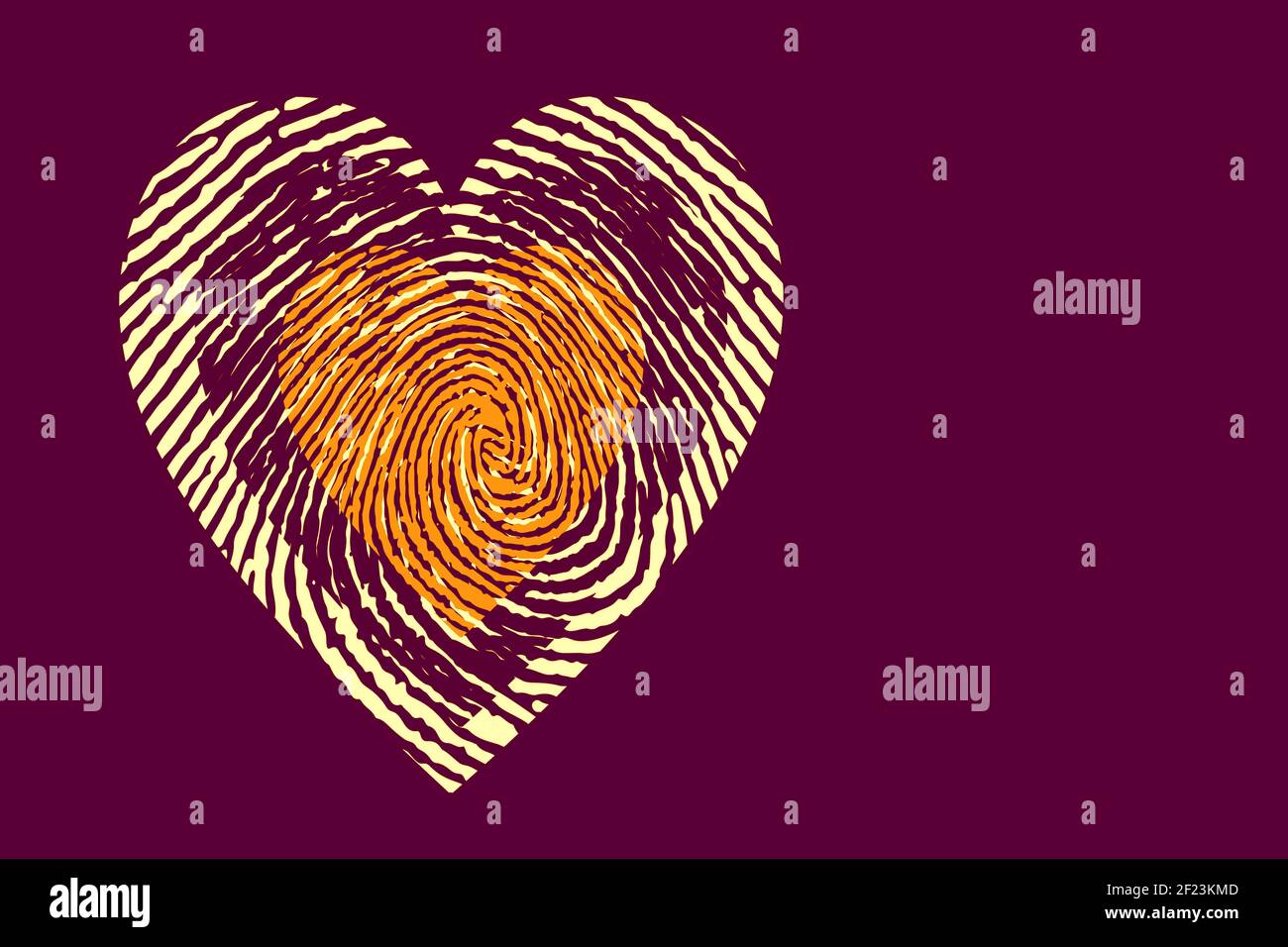 An illustration of heart imprint isolated on purple background with ...
