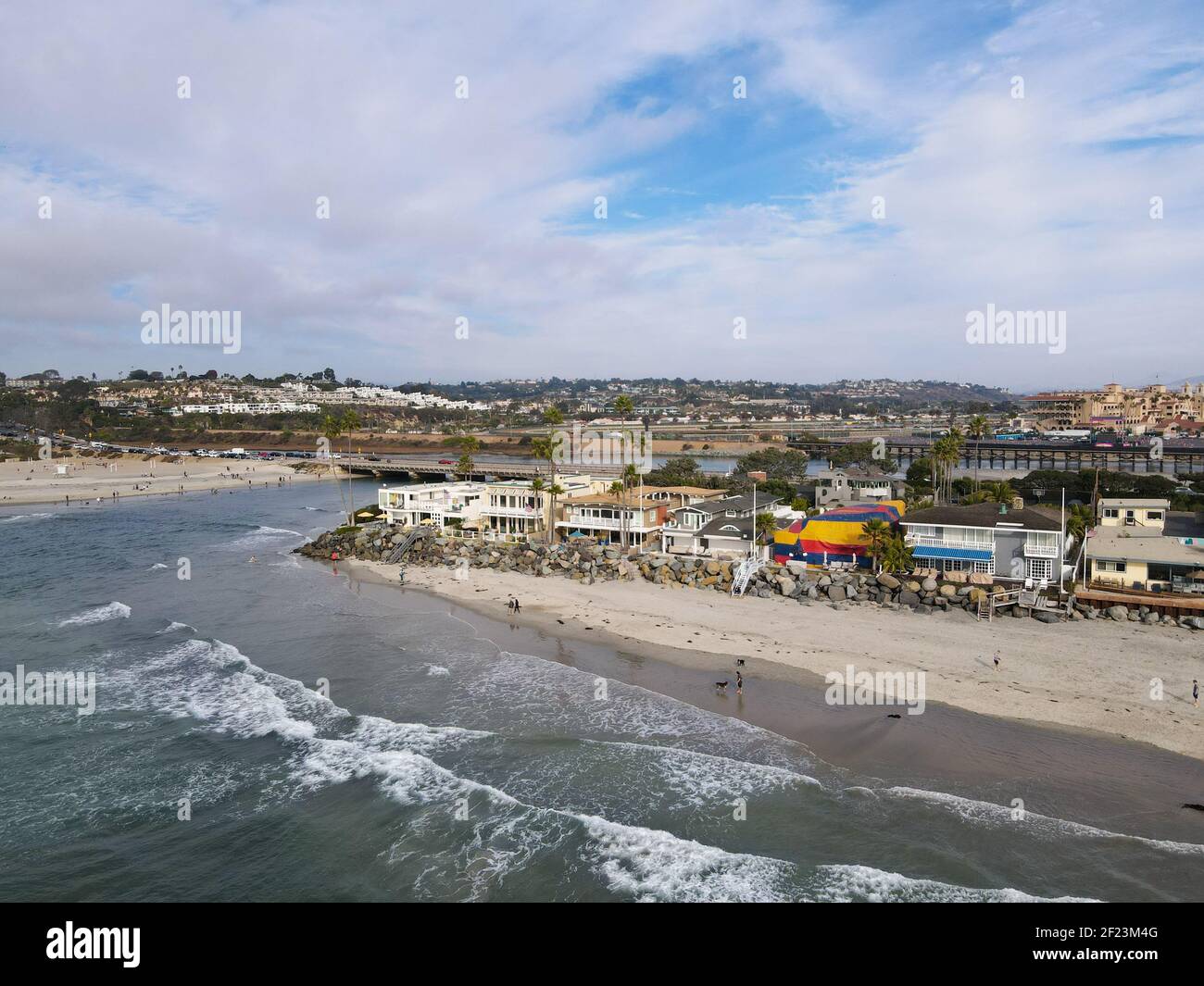 Aerial view of Del Mar coastline and beach, San Diego County ...