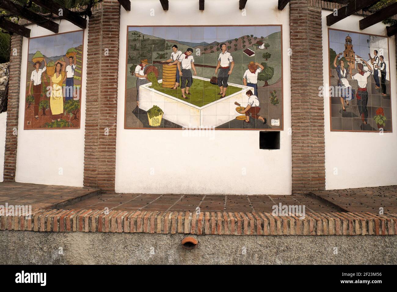 Set of tiles murals showing the grape harvest and wine production ...