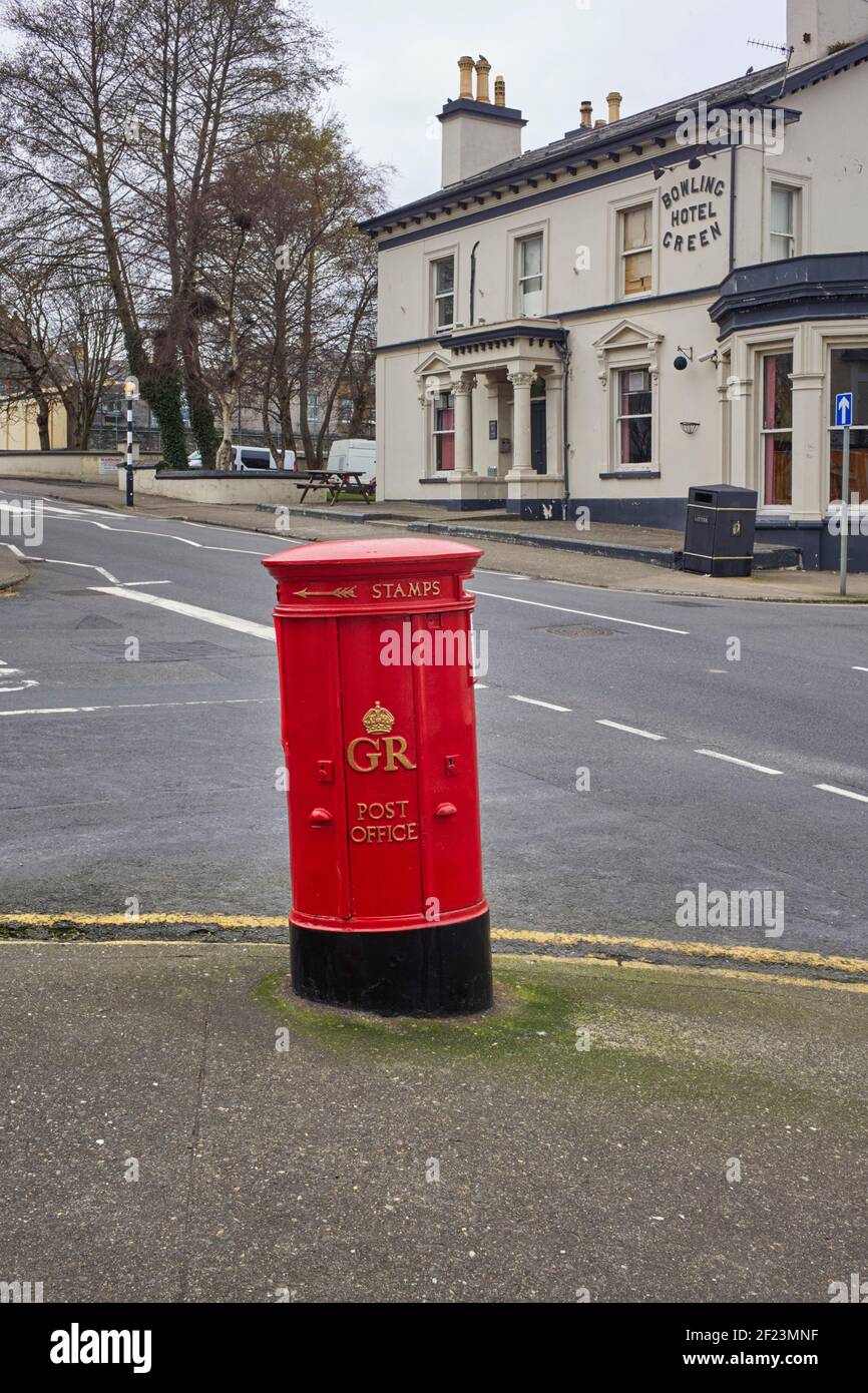 Postbox number 47 in Derby Road, Douglas, Isle of Man is a GR 1930s ...