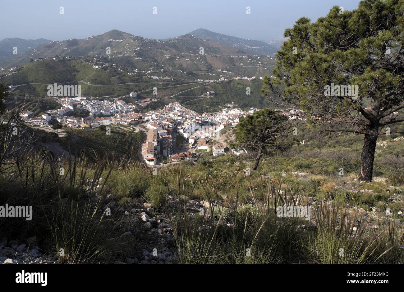 View of farms over village of Competa, Andalucia, Spain Stock Photo - Alamy