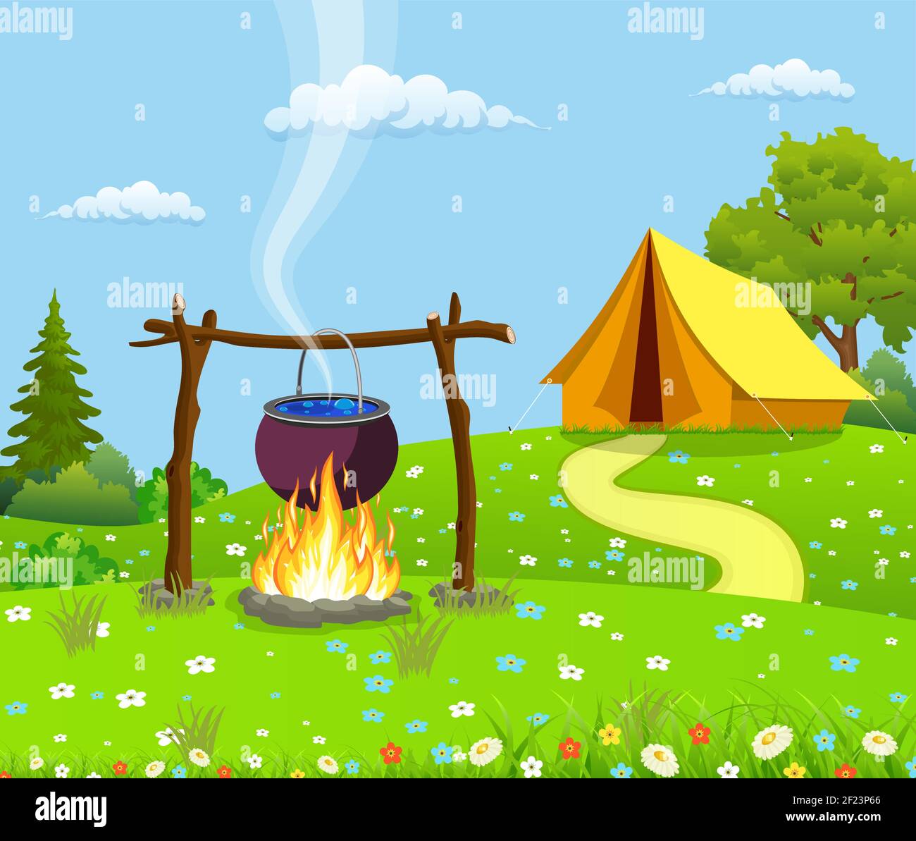 Pot cooking over campfire Stock Vector Images - Alamy