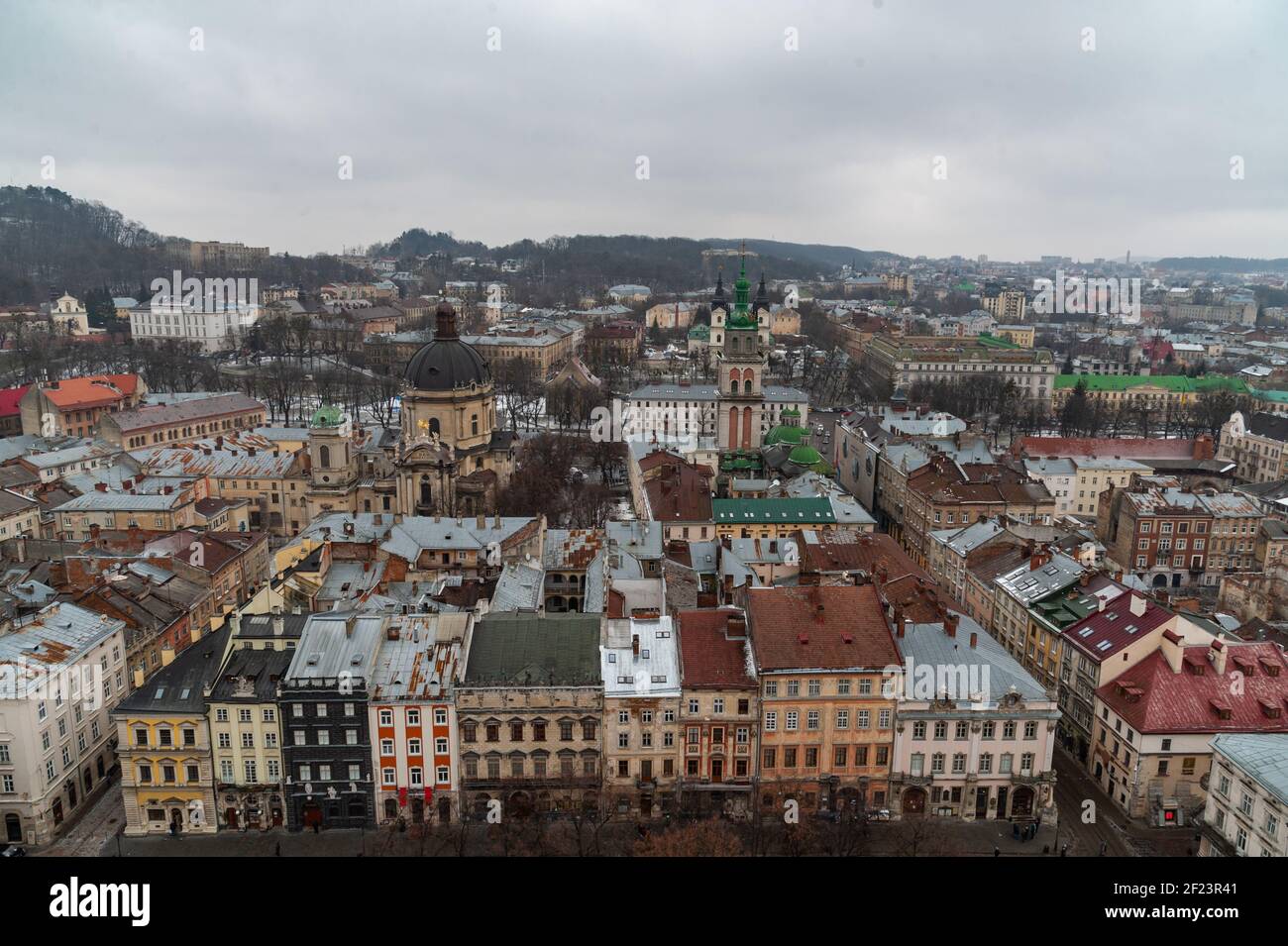 10 march 2021. Lviv, Ukraine. Lviv bird's-eye view of from of the City ...