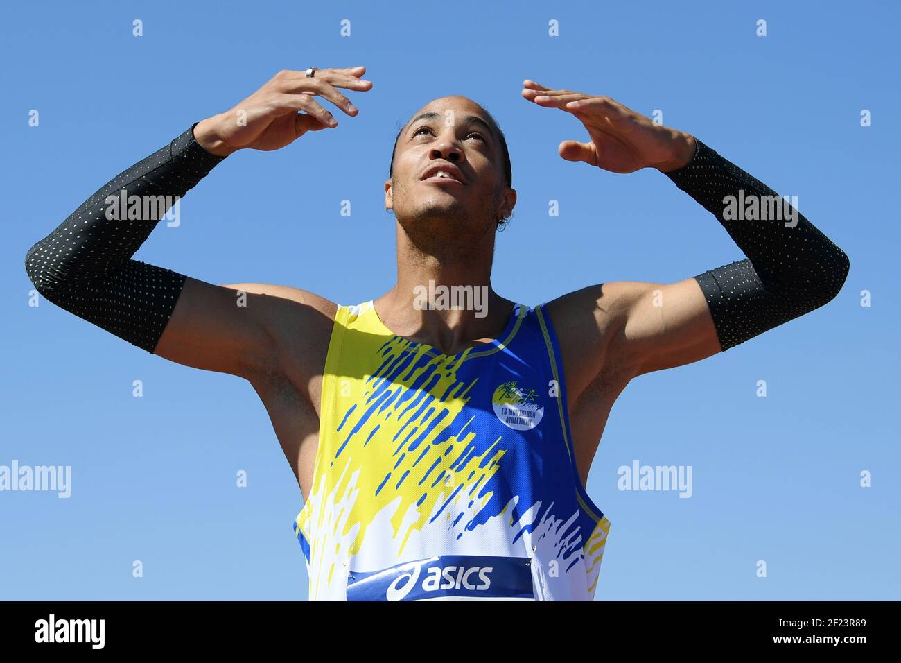 Pascal Martinot-Lagarde competes in 110m hurdles during the Athletics ...