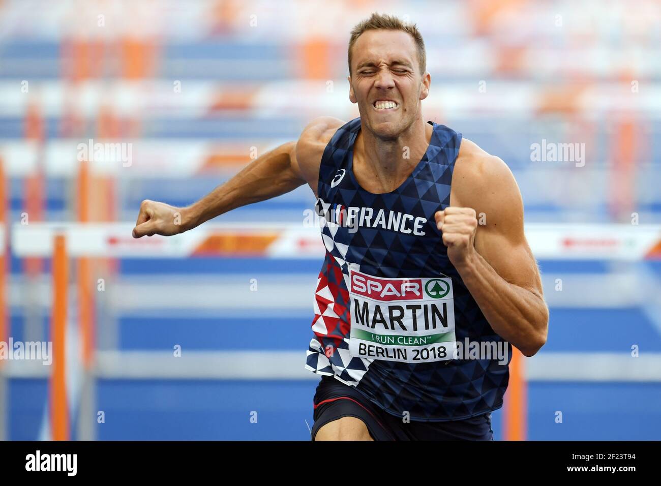 Romain Martin competes in men decathlon (110m hurdles) during the ...