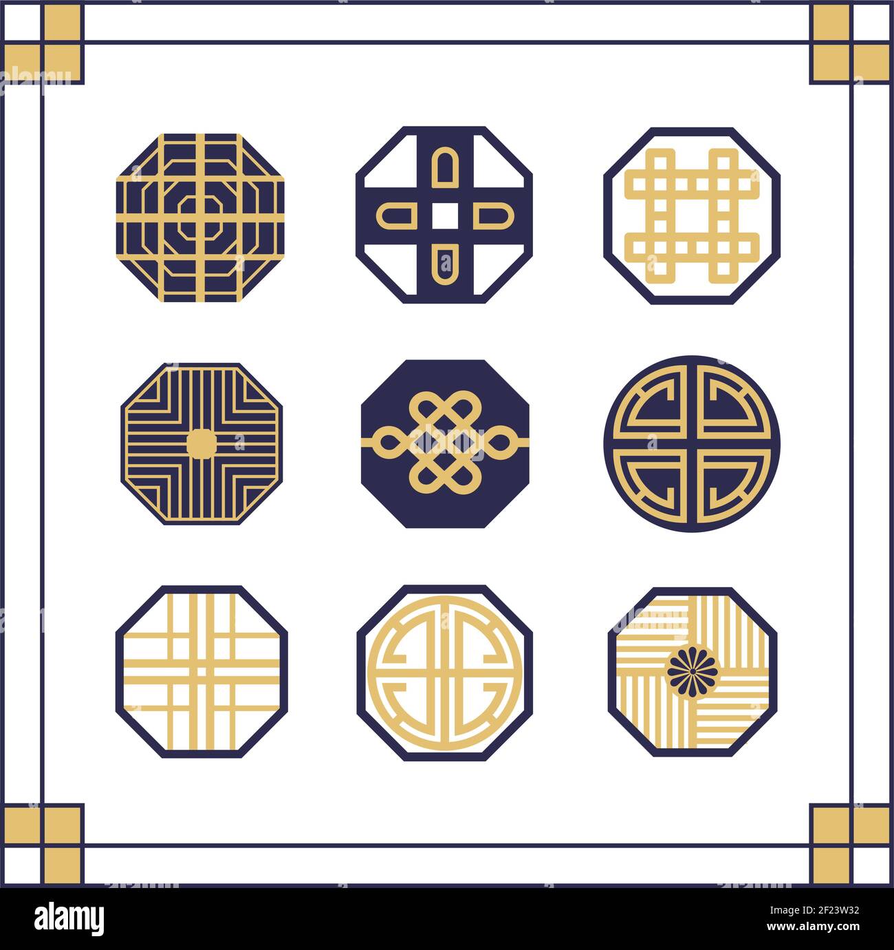 Korea Traditional Pattern Outline Collection. Thin Line Icon Vector ...