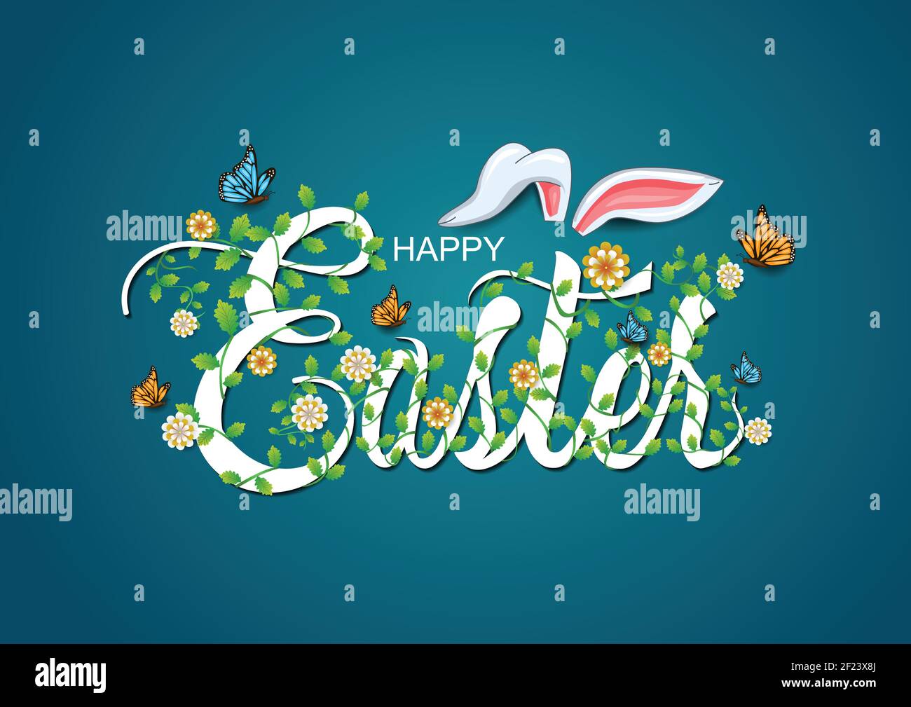 happy Easter greetings. Easter letter decorate with leaf and flowers ...