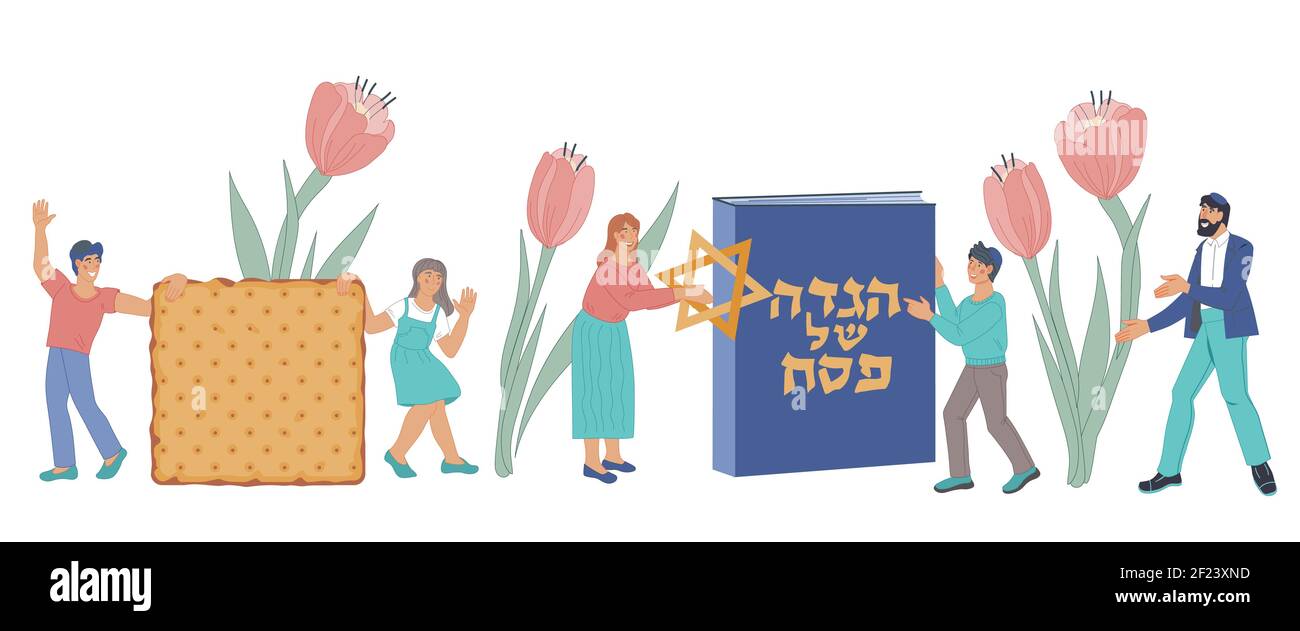 Jewish Passover holiday banner or site background template with happy ...