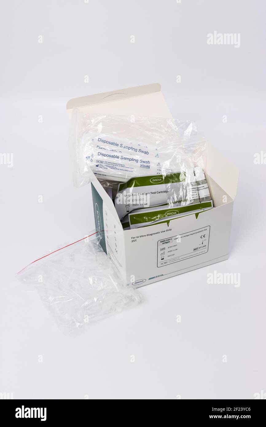 An opened box of antigen SARS-CoV-2 Antigen Rapid tests Stock Photo - Alamy