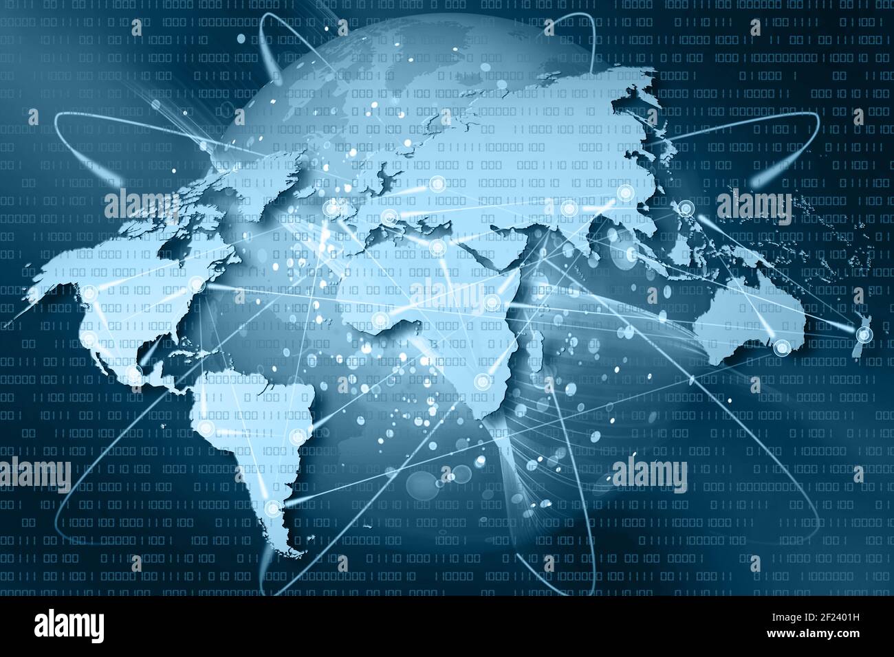 3D illustration. Digital view background of the world connected with ...