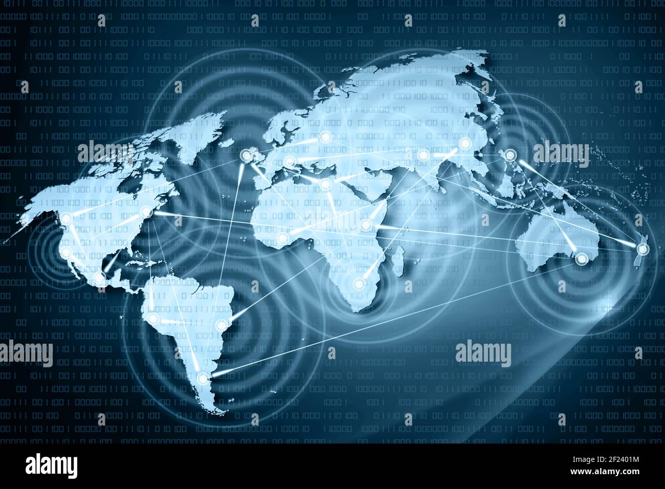 3D illustration. Digital view background of the world connected with ...