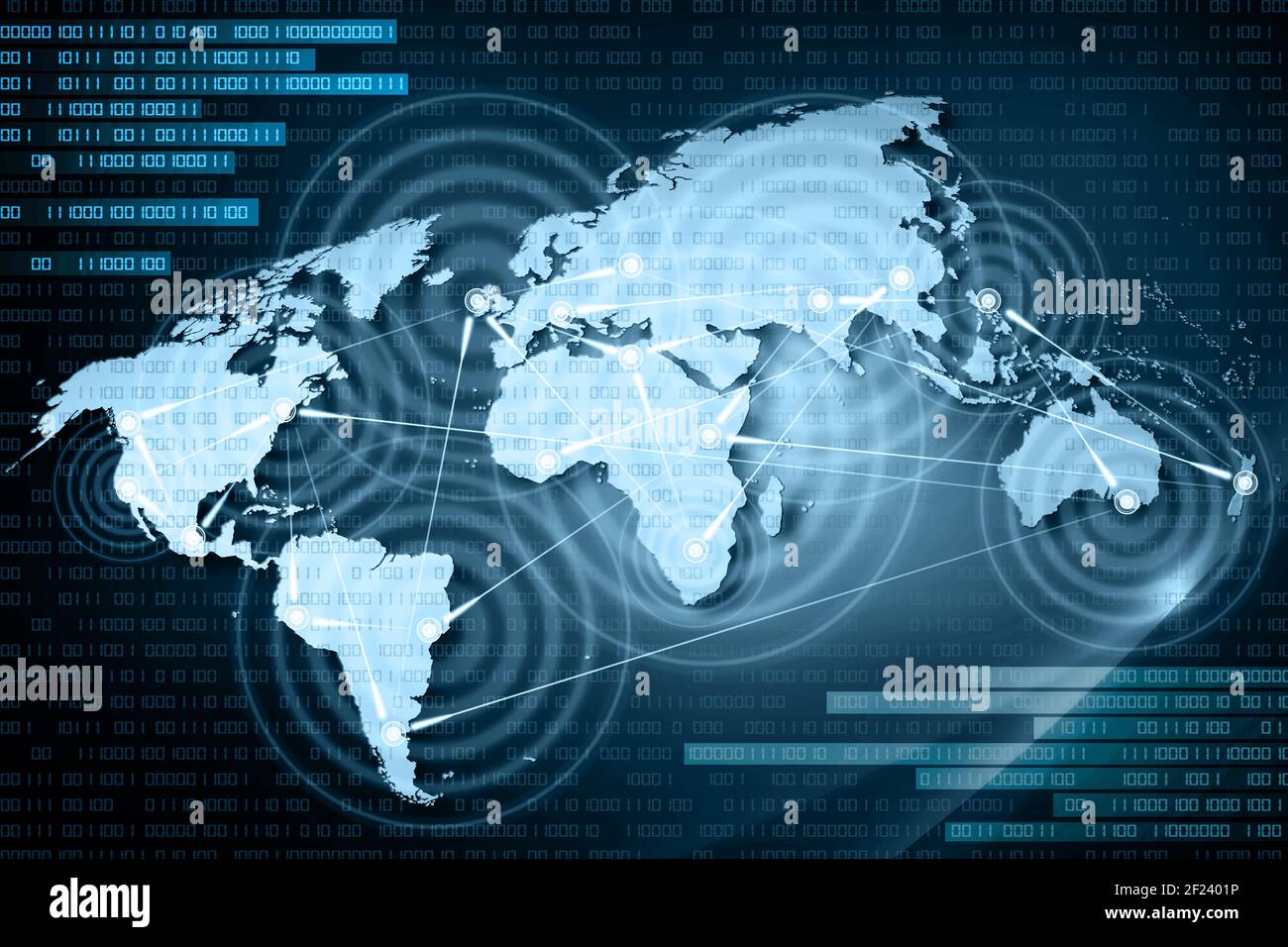 3D illustration. Digital view background of the world connected with ...