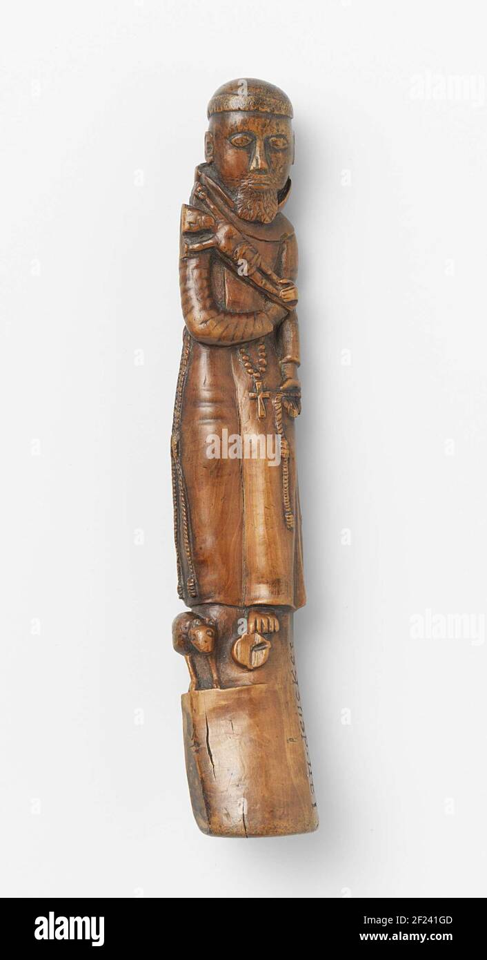 Knife lift from wood in the shape of a monk, with rosary, karwats and ...