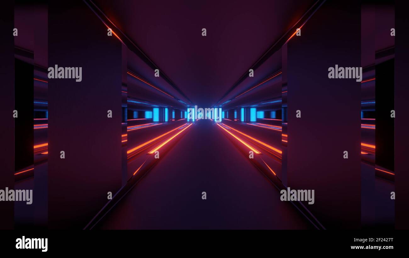 3d illustration of endless corridor with neon lights Stock Photo - Alamy