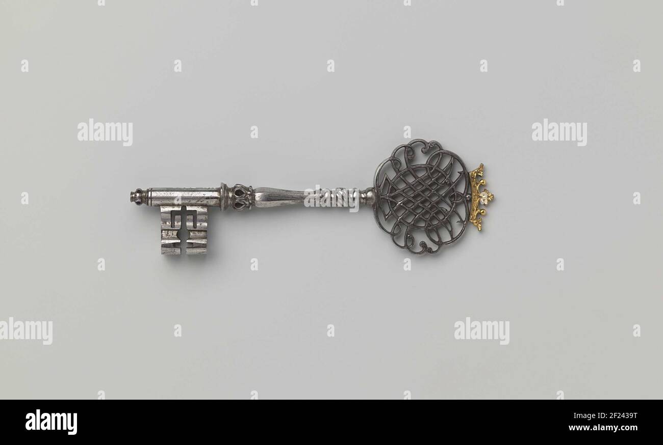 Key of iron with openwork initials VPAO with gold-plated crown covered ...