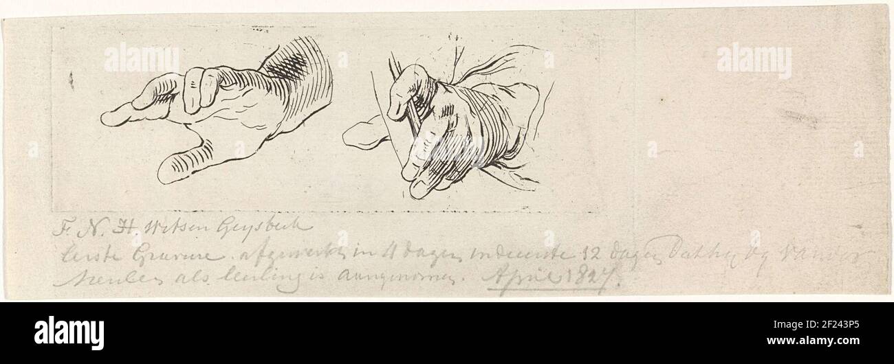 Study of two right hands. The hand left is empty. The hand on the right ...