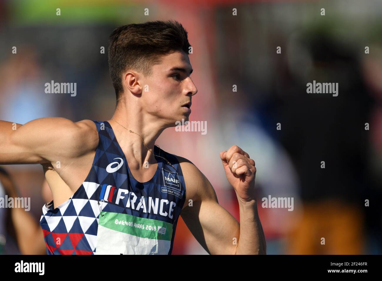 Aurelien Larue competes in men's 200m during the Youth Olympic Games at ...