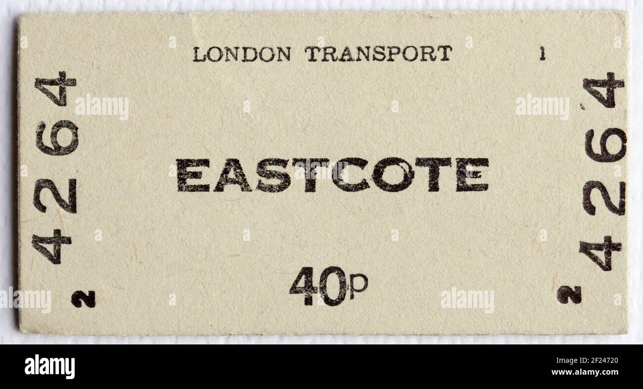 Old London Transport Underground or Tube Ticket from EASTCOTE Station ...
