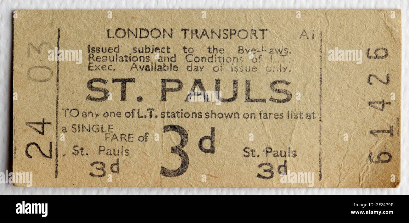 Old London Transport Underground or Tube Ticket from St Pauls Station ...