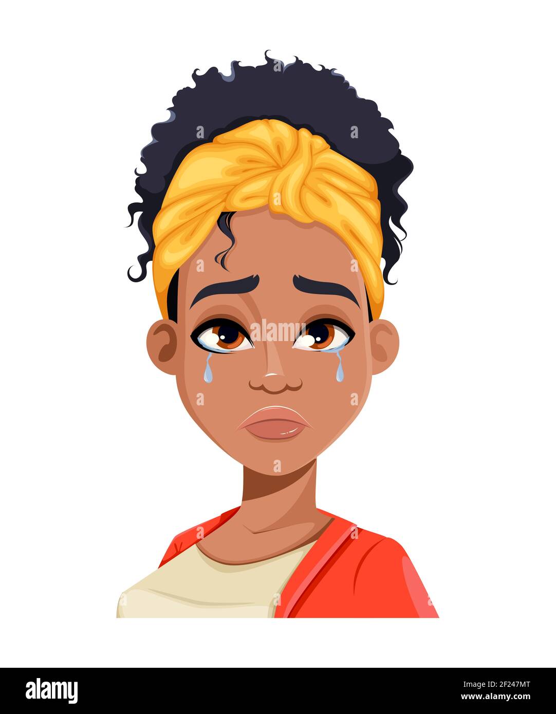 Face expression of young African American woman, crying. Different ...