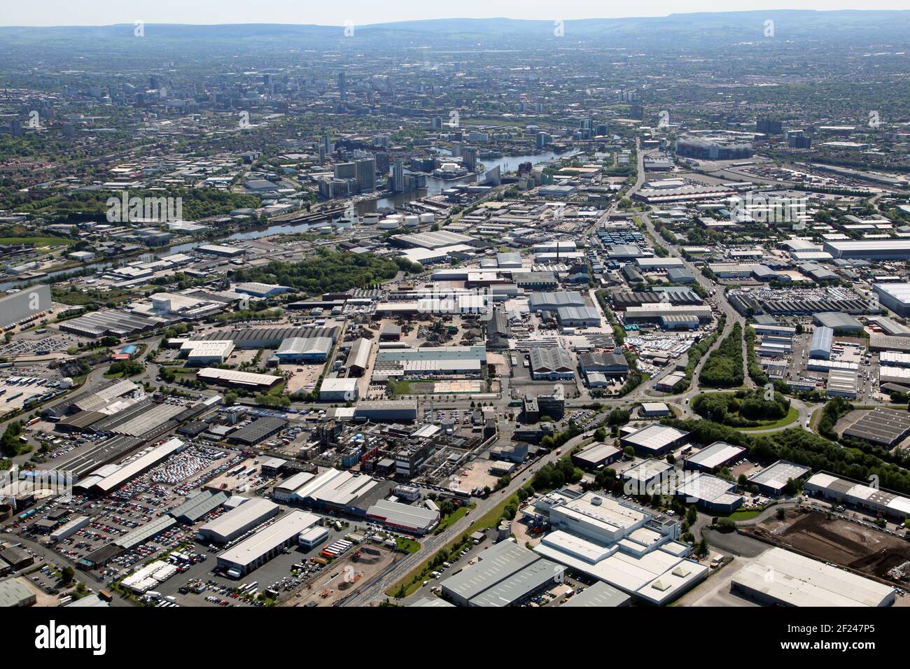 aerial view of the enormous Trafford Park Industrial Estate with ...