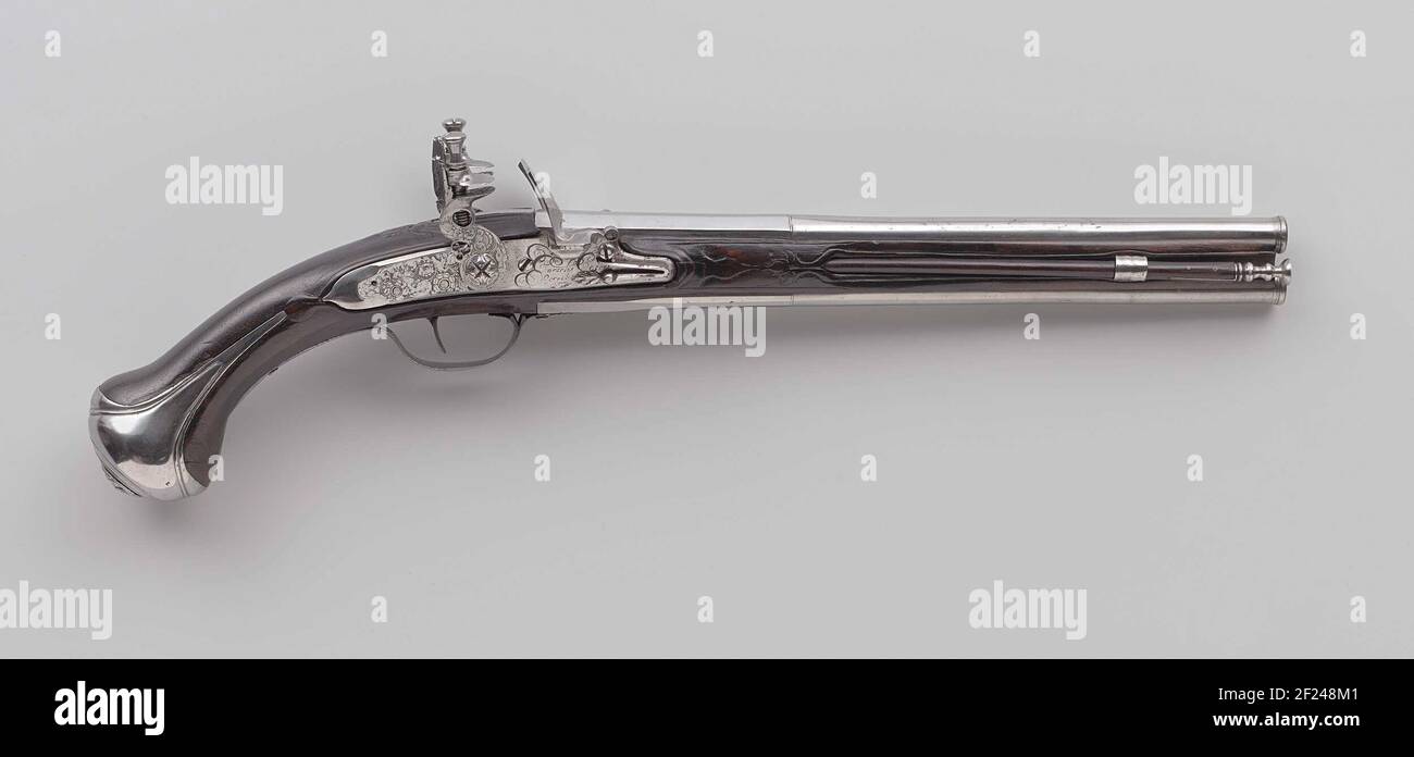 Dubbelloops vuursteenpistool.Double flint gun, also called box gun ...