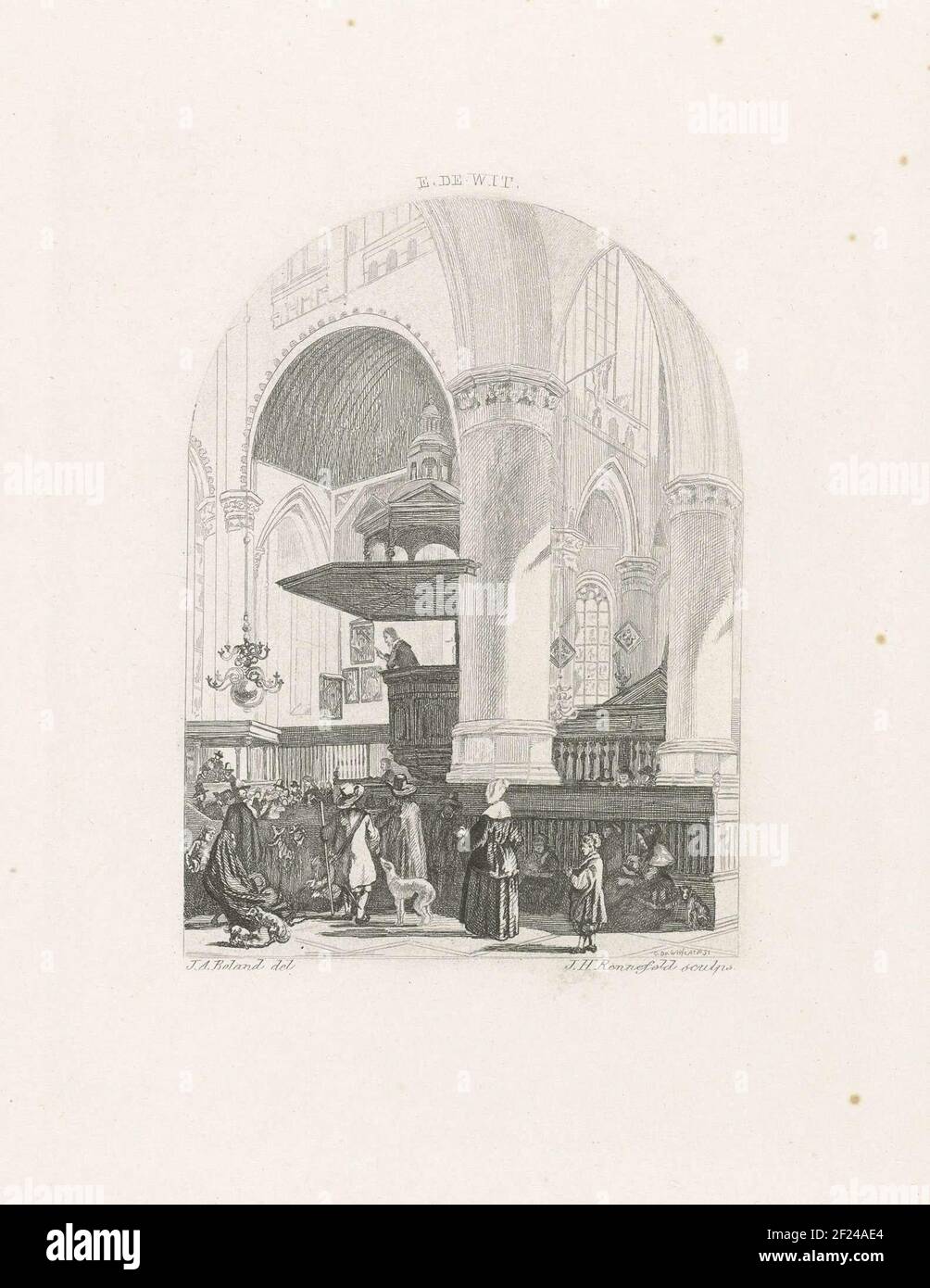 Interior of a Protestant Gothic Church in which a church service is ...