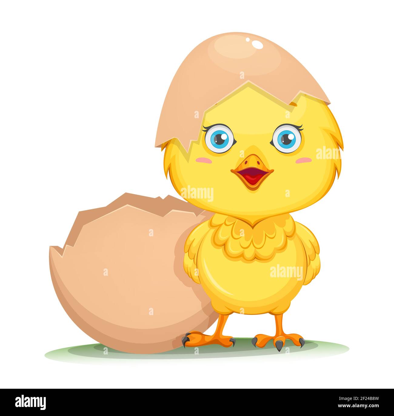Cute little chick hatched from an egg. Happy Easter. Funny baby chicken ...