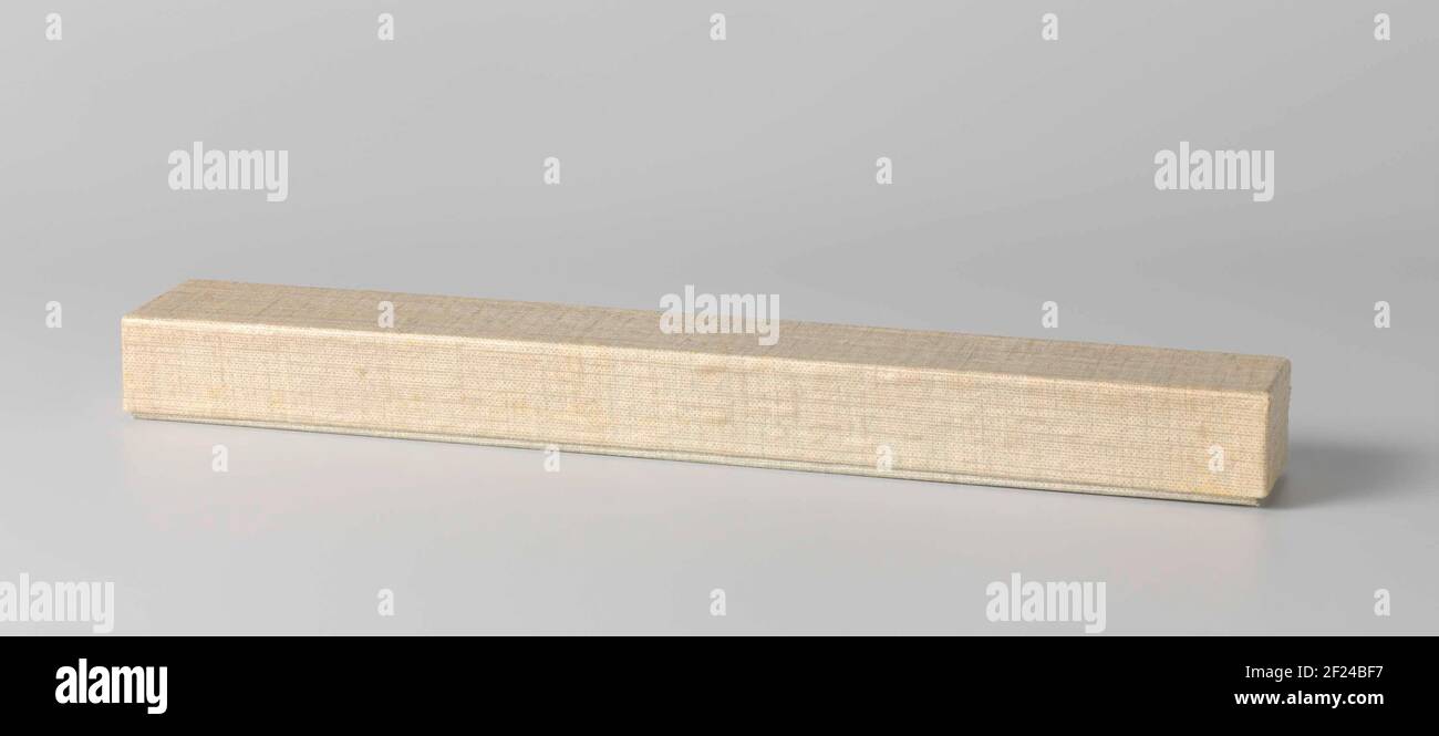 Narrow, elongated box for impeller. White cardboard covered with paper ...