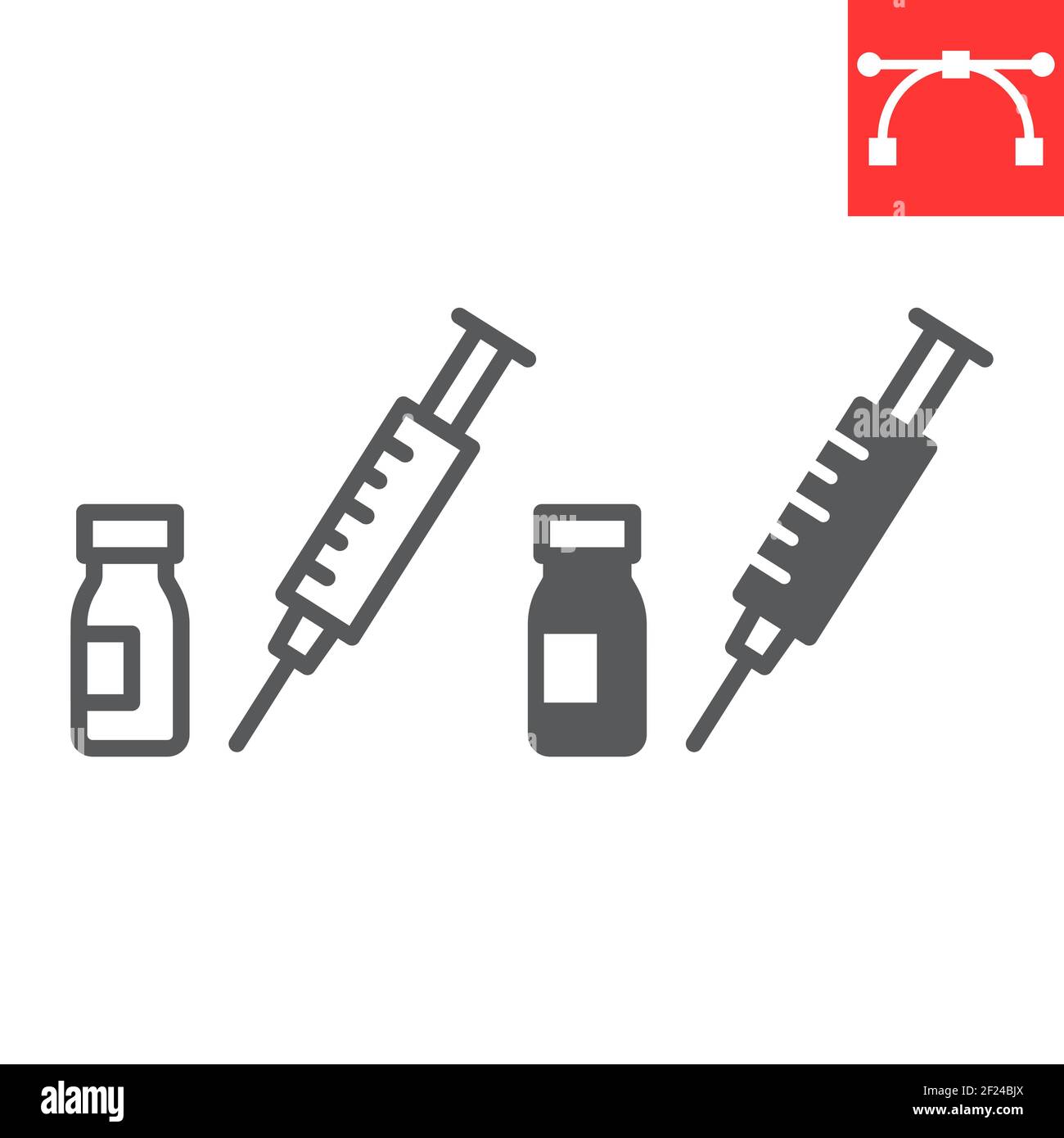 Syringe with vial line and glyph icon, covid-19 and injection, vaccine ...