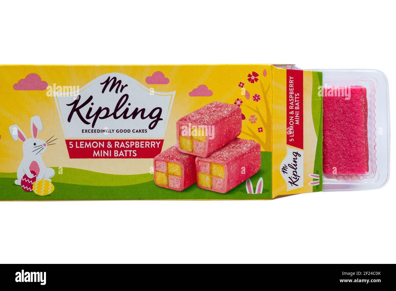 Mr Kipling Lemon & Raspberry Mini Batts opened to show contents set on ...