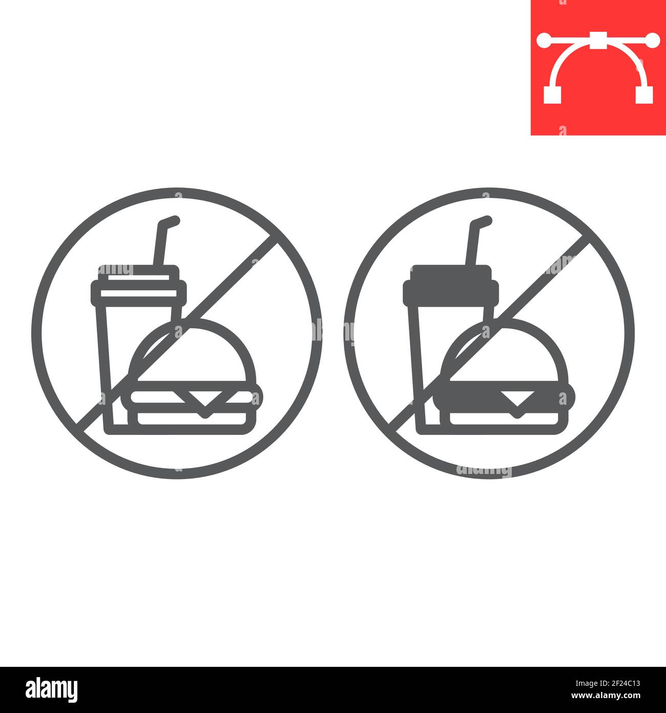 Do not eat line and glyph icon, prohibition and no eat, no fast food ...