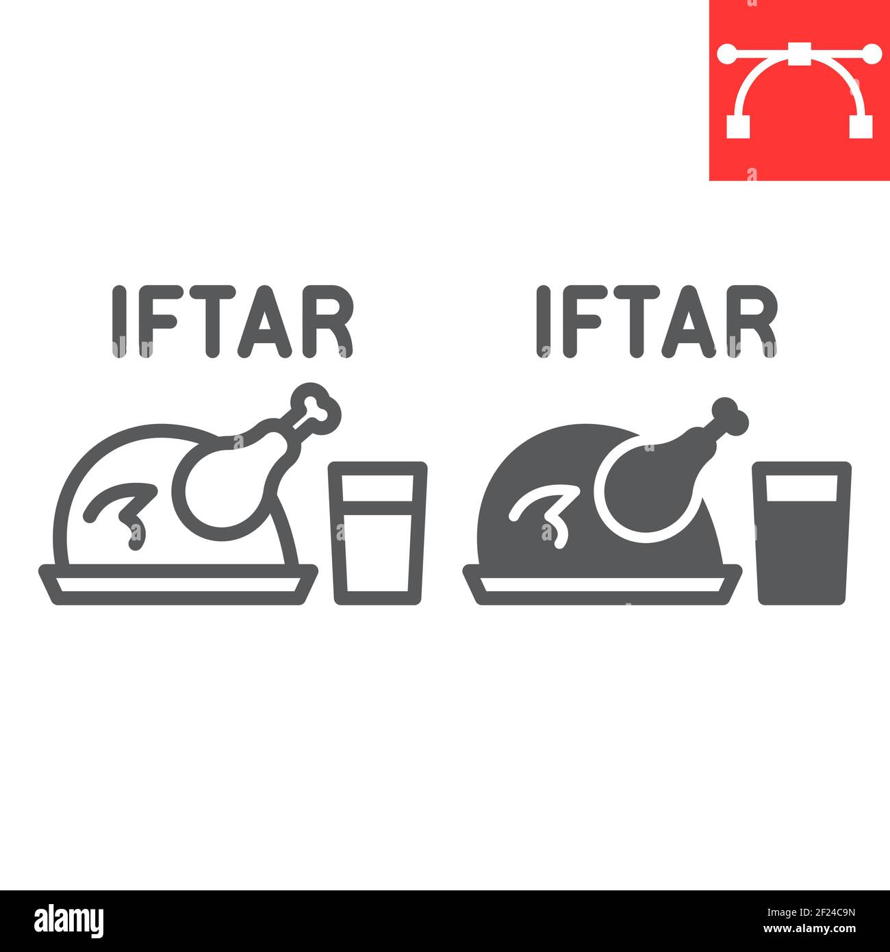 Iftar line and glyph icon, Happy Ramadan and religion, chicken food ...