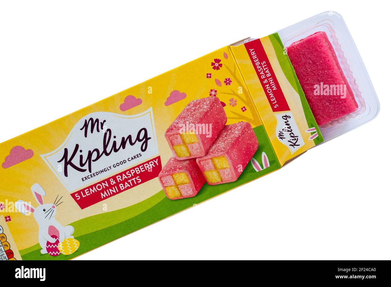 Mr Kipling Lemon & Raspberry Mini Batts opened to show contents set on ...