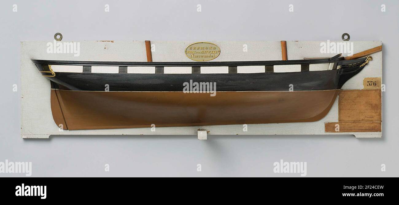 Half Model of a 12-Gun Brig.Polychromed blanket mold model (starboard ...