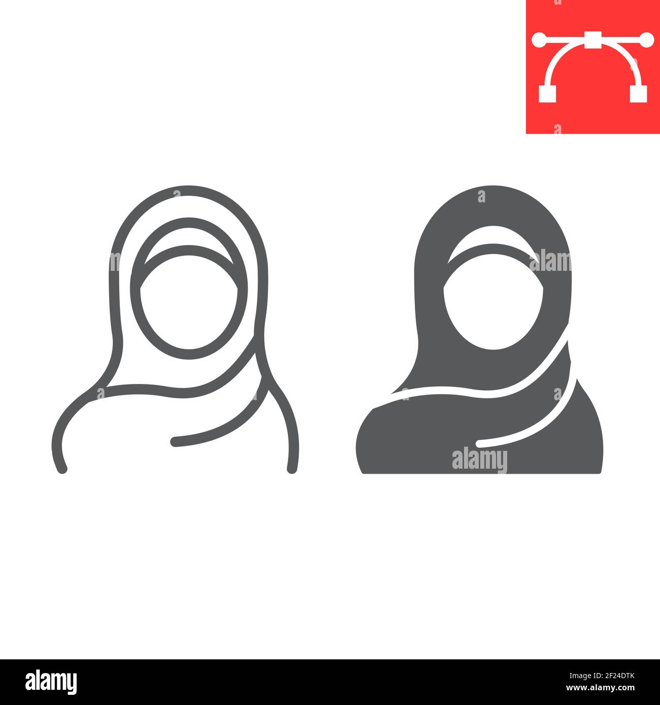 Woman wearing hijab line and glyph icon, arab girl and religion, muslim ...
