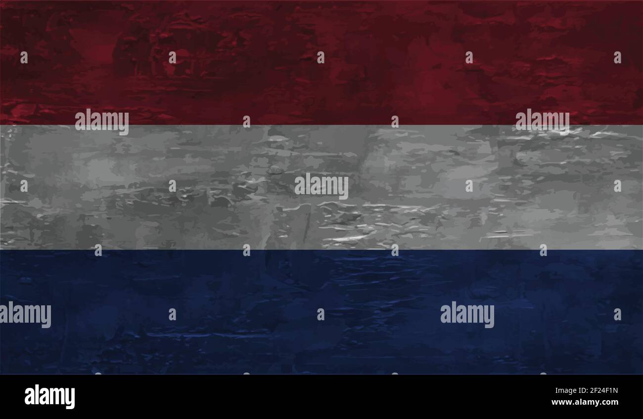 Netherlands flag with waving grunge texture. Vector background Stock ...