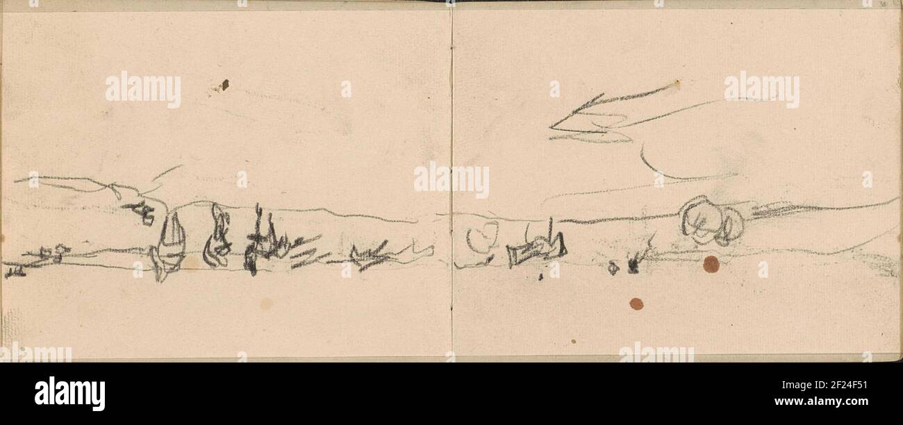 Cavalerist met paarden.Page 37 and page 38 from a sketchbook with 28 ...