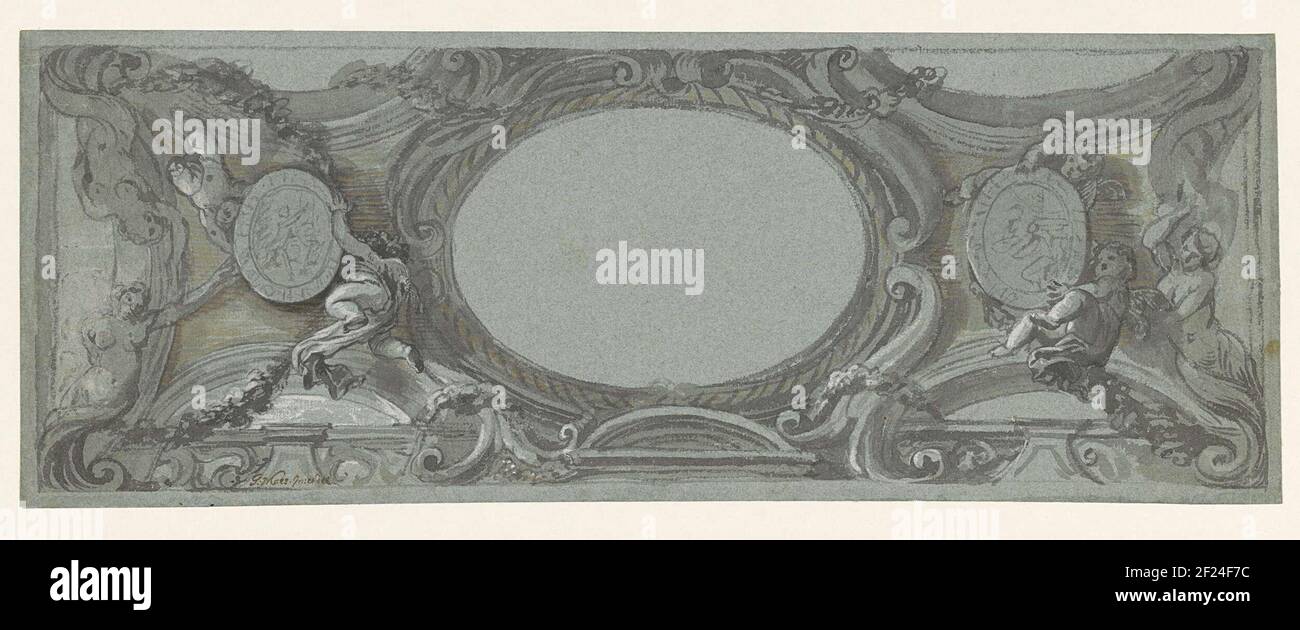 Design for a ceiling painting with cartouches and putti Stock Photo - Alamy
